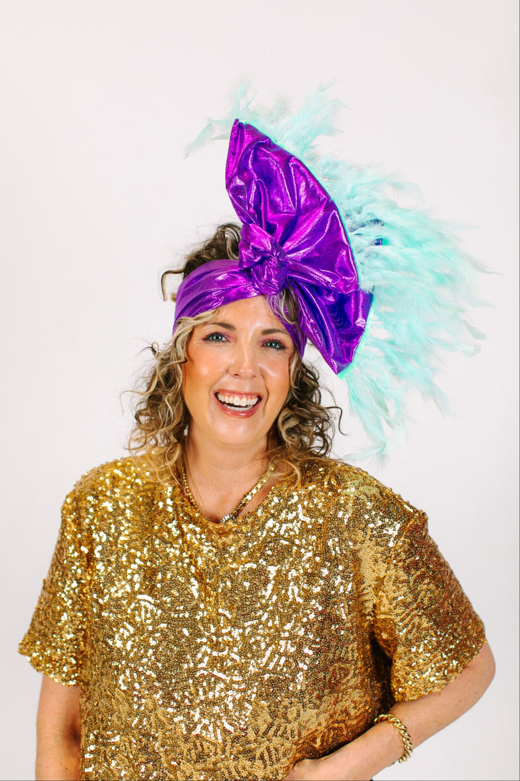 Purple Lame With Blue Short Feathers – fringe co